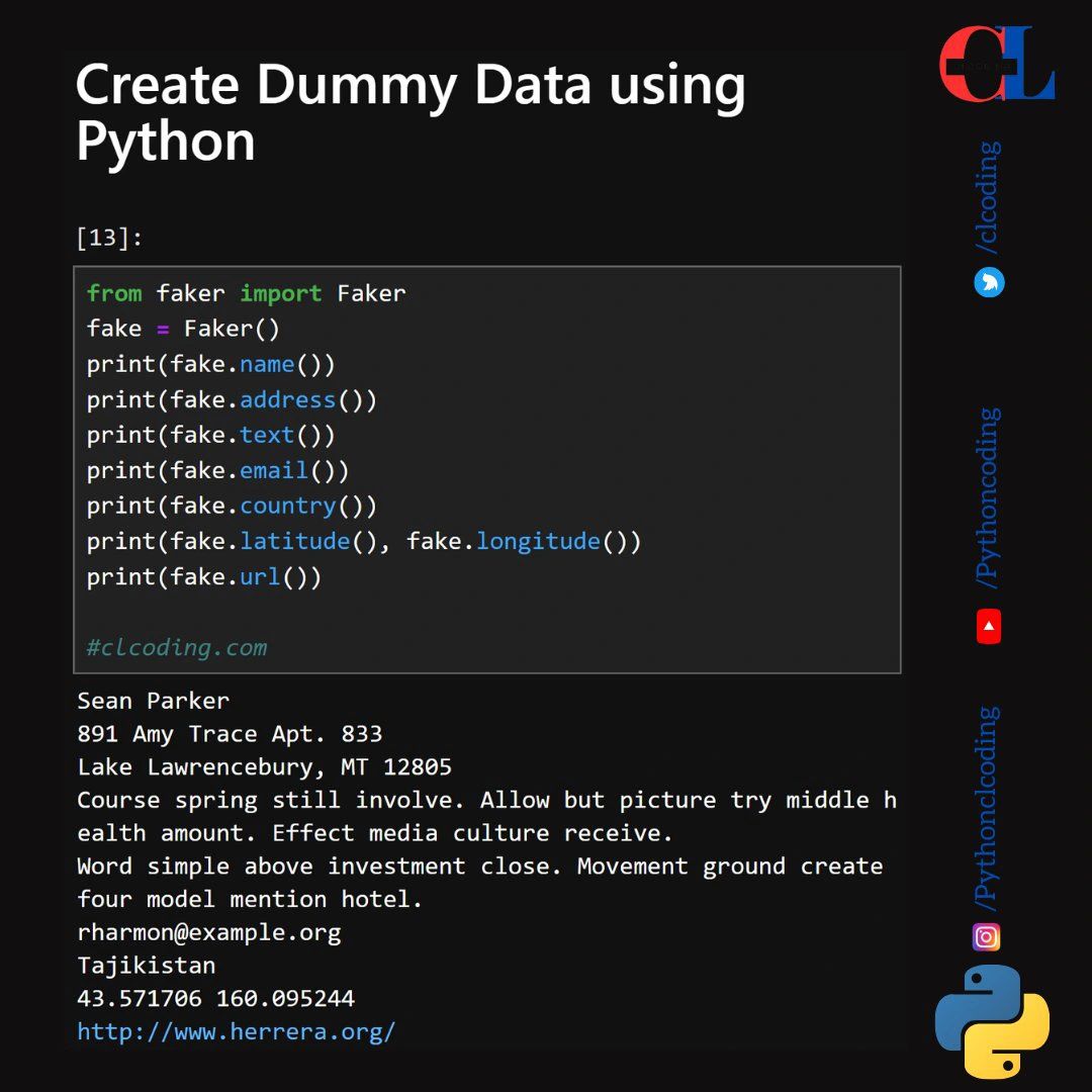 Parvej Rijwan on LinkedIn: Create Dummy Data Using Python π₯οΈ Likes ... Parvej Rijwan on LinkedIn: Create Dummy Data Using Python π₯οΈ Likes ...