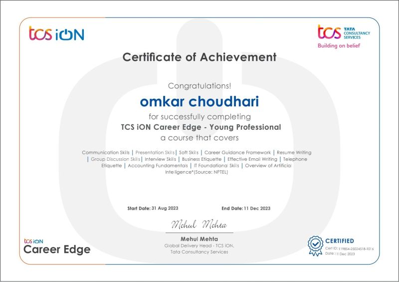 omkar choudhari on LinkedIn: #tcsion #tataconsultancyservices #carreredge omkar choudhari on LinkedIn: #tcsion #tataconsultancyservices #carreredge
