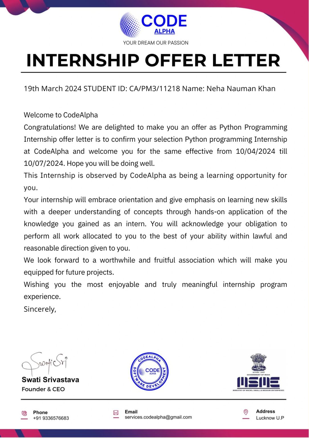 Neha Nauman Khan on LinkedIn: #codealpha #pythonprogramming Neha Nauman Khan on LinkedIn: #codealpha #pythonprogramming