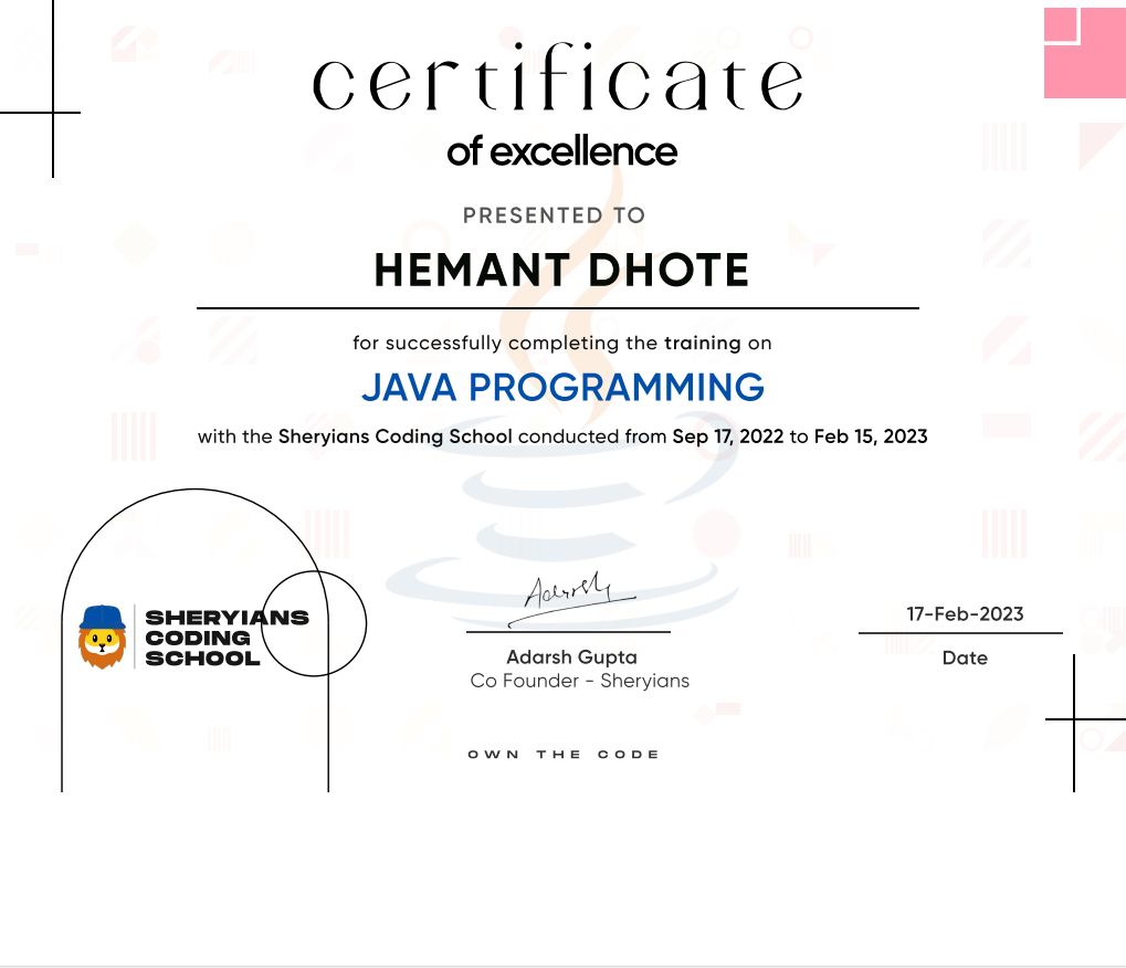 #sheryianscodingschool #javaprogramming #certification… | Hemant Dhote #sheryianscodingschool #javaprogramming #certification… | Hemant Dhote