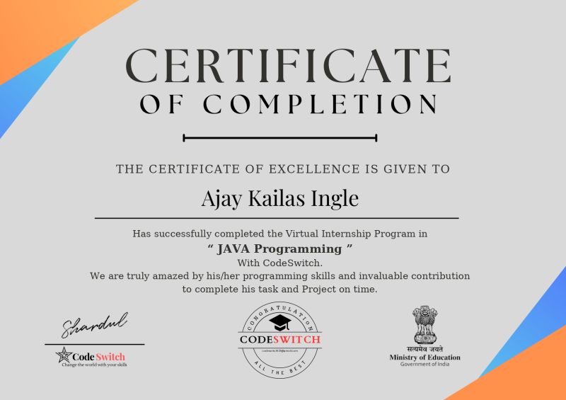 Ajay Ingle on LinkedIn: #java #programming #internship #codeswitch Ajay Ingle on LinkedIn: #java #programming #internship #codeswitch