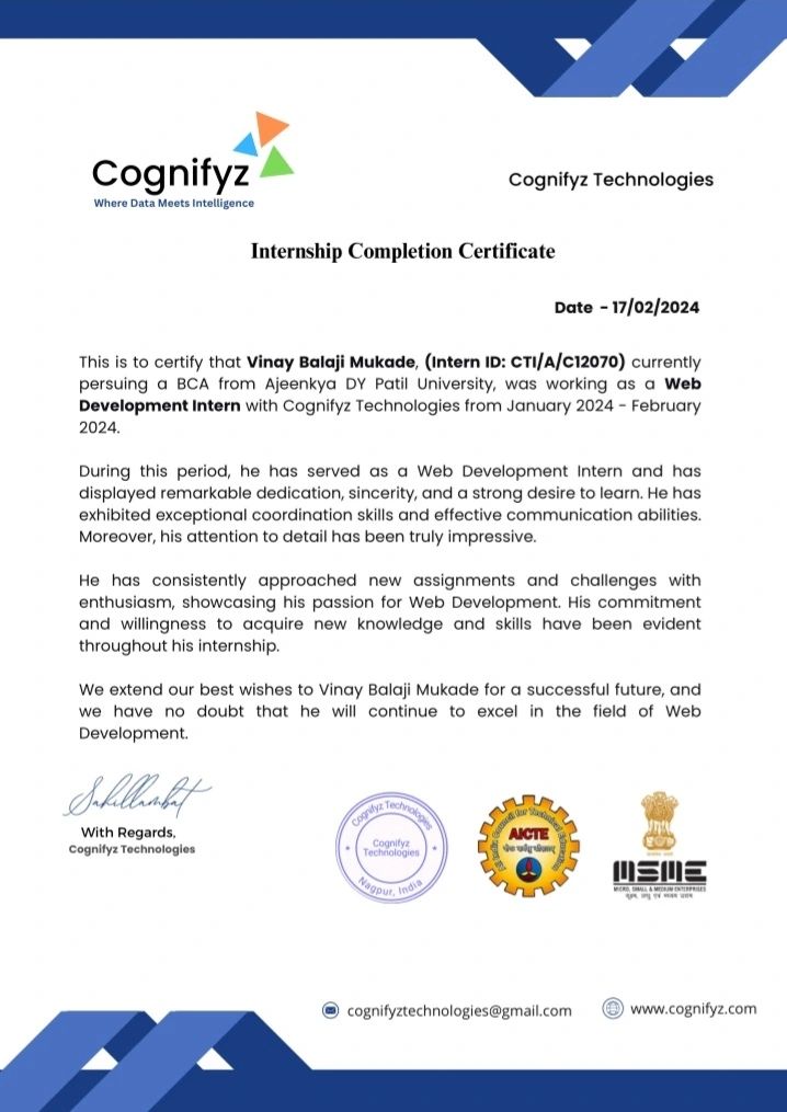 Vinay Mukade on LinkedIn: #cognifyztechnologies Vinay Mukade on LinkedIn: #cognifyztechnologies