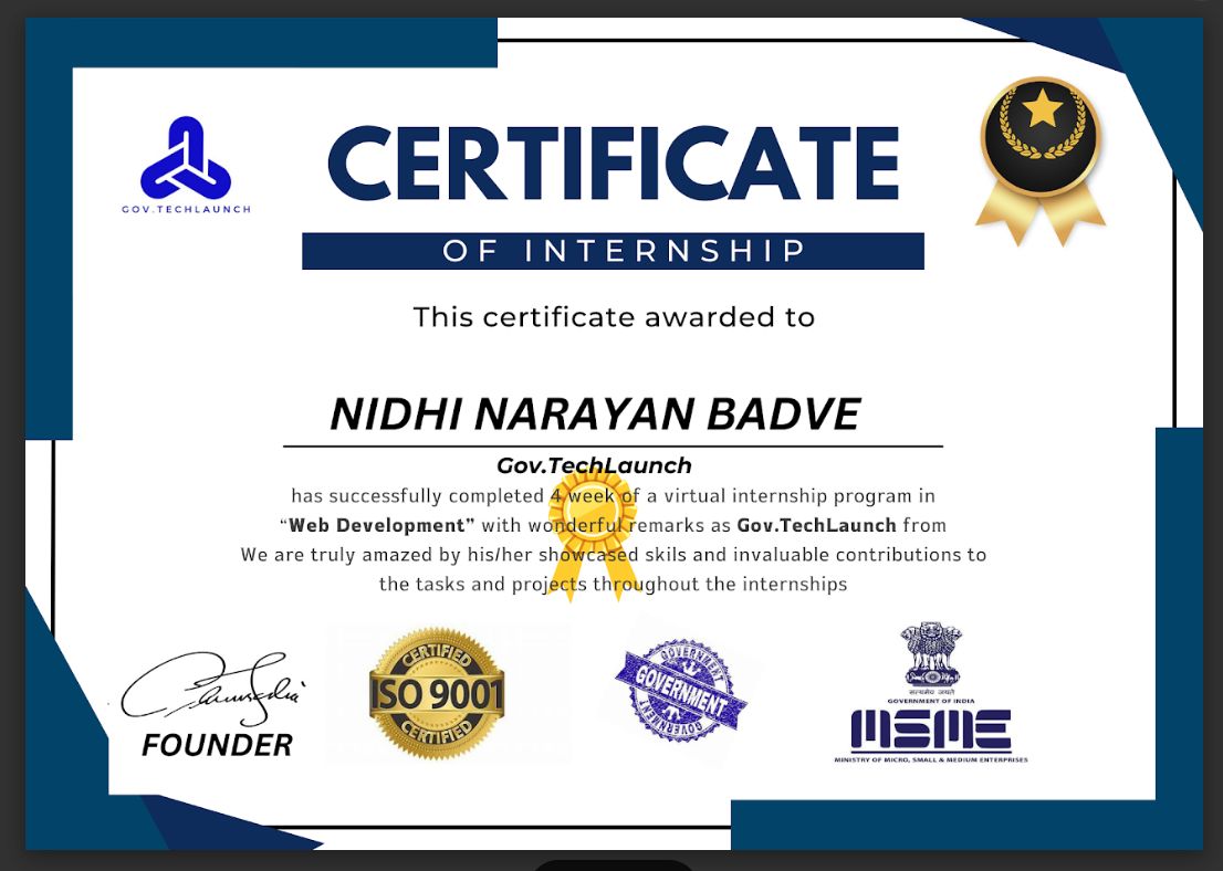 Nidhi Badve on LinkedIn: #internshipcompleted #webdevelopment #govtech Nidhi Badve on LinkedIn: #internshipcompleted #webdevelopment #govtech