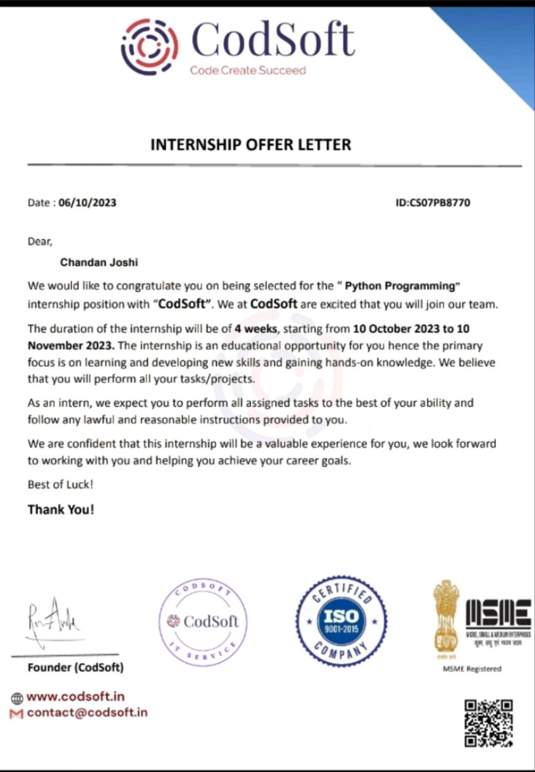 Chandan Joshi on LinkedIn: #internship #codsoft Chandan Joshi on LinkedIn: #internship #codsoft