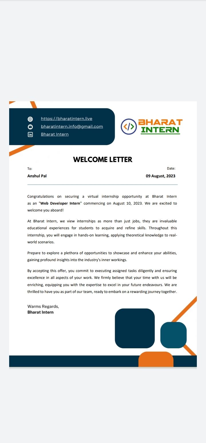 Anshul Pal on LinkedIn: BHARAT INTERN Anshul Pal on LinkedIn: BHARAT INTERN