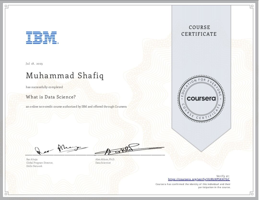 Muhammad shafiq on LinkedIn: Allhamdulillah complete my course Data science Muhammad shafiq on LinkedIn: Allhamdulillah complete my course Data science