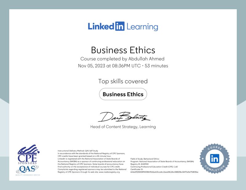 Abdullah Ahmed on LinkedIn: Certificate of Completion Abdullah Ahmed on LinkedIn: Certificate of Completion