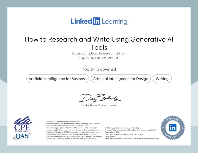 maryam adnan on LinkedIn: Certificate of Completion maryam adnan on LinkedIn: Certificate of Completion