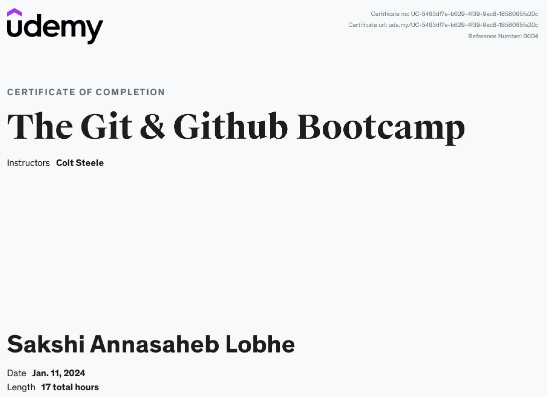 Completed Git & GitHub Bootcamp on Udemy | Sakshi Lobhe posted on the ... Completed Git & GitHub Bootcamp on Udemy | Sakshi Lobhe posted on the ...