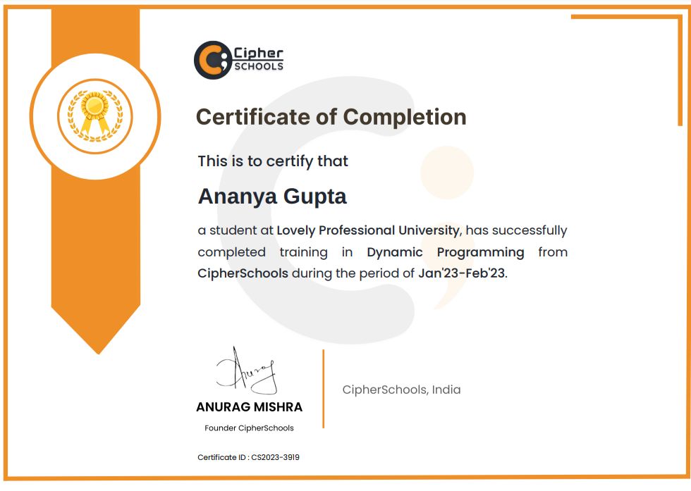 Ananya Gupta on LinkedIn: #dynamicprogramming #certificateoftraining # ... Ananya Gupta on LinkedIn: #dynamicprogramming #certificateoftraining # ...