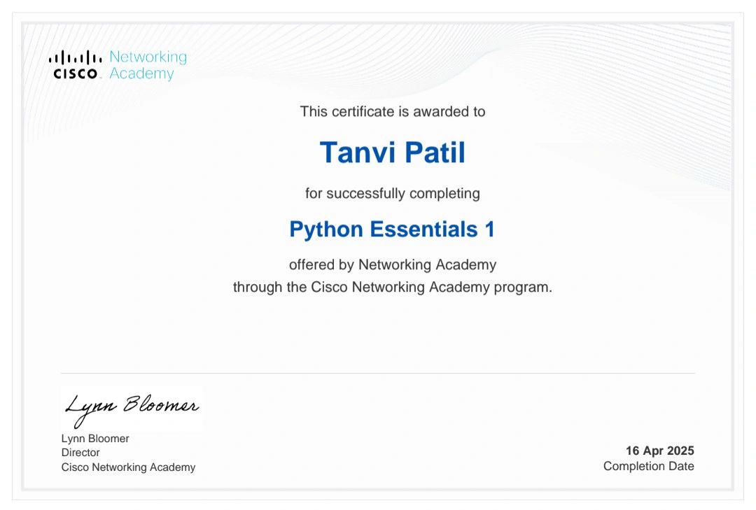 Just completed the Python Essentials 1 course from Cisco Networking ... Just completed the Python Essentials 1 course from Cisco Networking ...