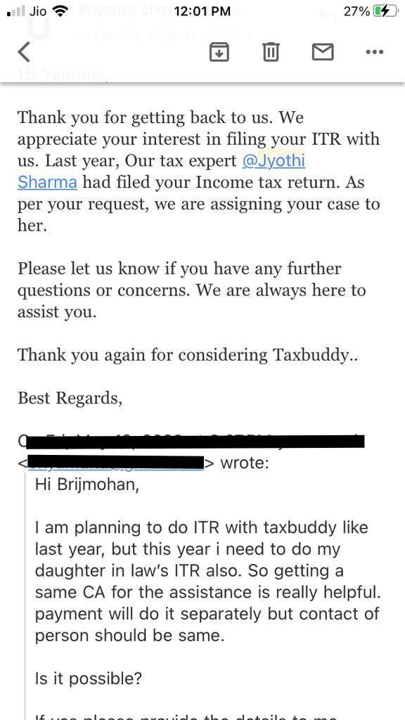 A TaxBuddy customer wanted the same Tax Expert that filed her ITR last ... A TaxBuddy customer wanted the same Tax Expert that filed her ITR last ...