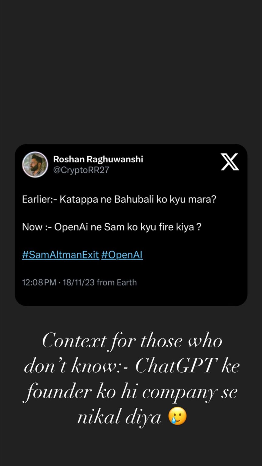 Roshan Raghuwanshi on LinkedIn: #breakingnews #chatgpt #fired #openai # ... Roshan Raghuwanshi on LinkedIn: #breakingnews #chatgpt #fired #openai # ...