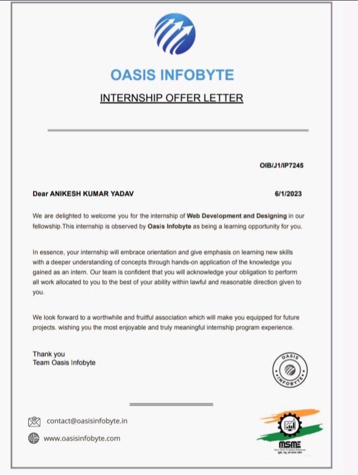 #oasisinfobyte #oasisfamily | Anikesh kumar Yadav #oasisinfobyte #oasisfamily | Anikesh kumar Yadav