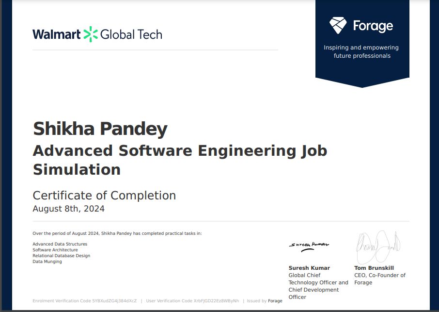 I just completed Walmart USA's Advanced Software Engineering on ... I just completed Walmart USA's Advanced Software Engineering on ...