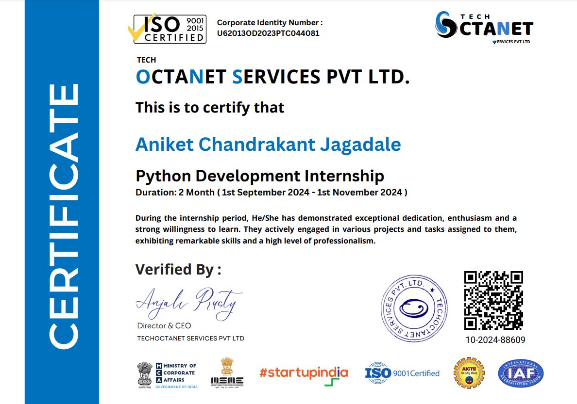#python #internship #programming #octanet | Aniket Jagadale #python #internship #programming #octanet | Aniket Jagadale