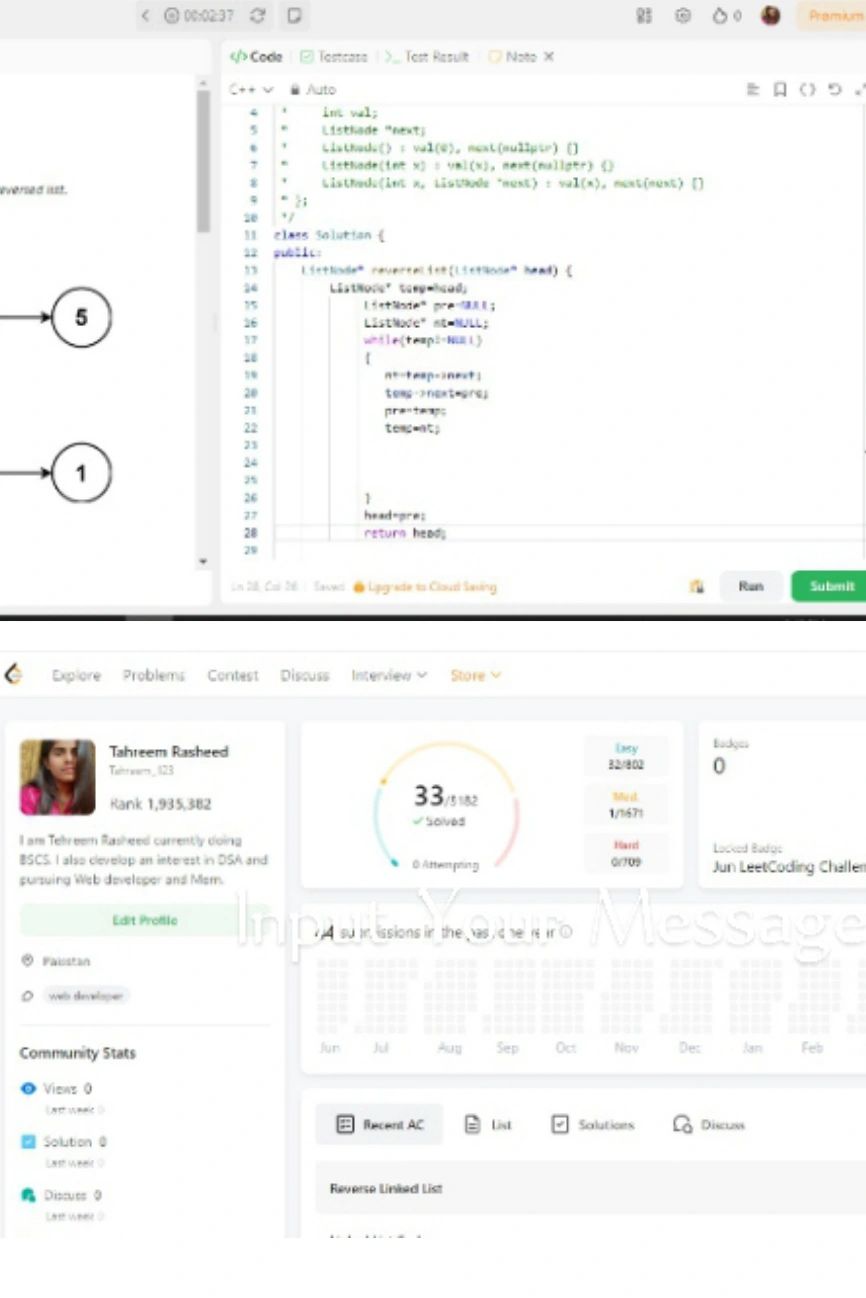Resolved leetcode problem with reverse linked list | Tahreem Rasheed ... Resolved leetcode problem with reverse linked list | Tahreem Rasheed ...
