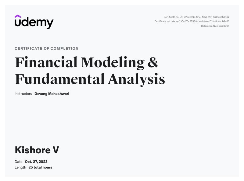 Completed Financial Modelling and Analysis course | kishore v posted on ... Completed Financial Modelling and Analysis course | kishore v posted on ...