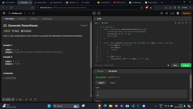Day 64 of my 180-day code challenge: Generating parentheses | Soumik ... Day 64 of my 180-day code challenge: Generating parentheses | Soumik ...