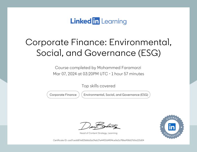 Mohammed Faramarzi on LinkedIn: Certificate of Completion Mohammed Faramarzi on LinkedIn: Certificate of Completion