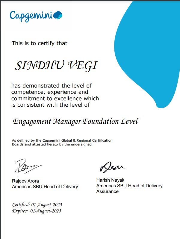 Sindhu Vegi on LinkedIn: Achieved EM Foundation Level Certificate ... Sindhu Vegi on LinkedIn: Achieved EM Foundation Level Certificate ...