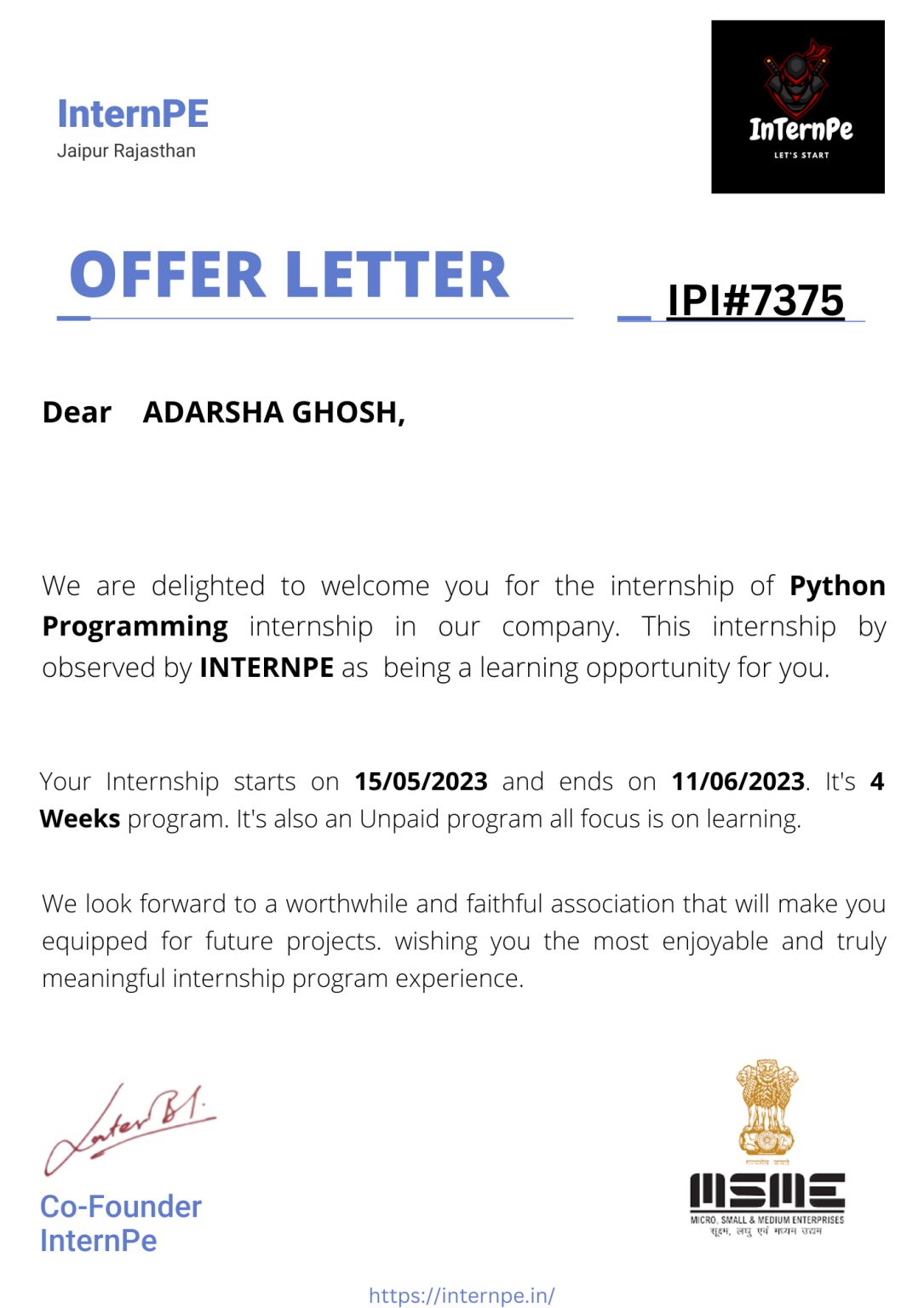 Adarsha Ghosh on LinkedIn: #internpe #pythonprogramming #internship Adarsha Ghosh on LinkedIn: #internpe #pythonprogramming #internship