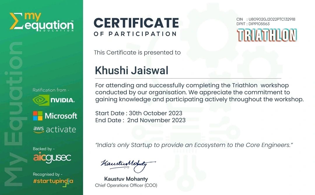 Khushi Jaiswal on LinkedIn: #triathlon #nvidia #microsoft #aws #myequation Khushi Jaiswal on LinkedIn: #triathlon #nvidia #microsoft #aws #myequation