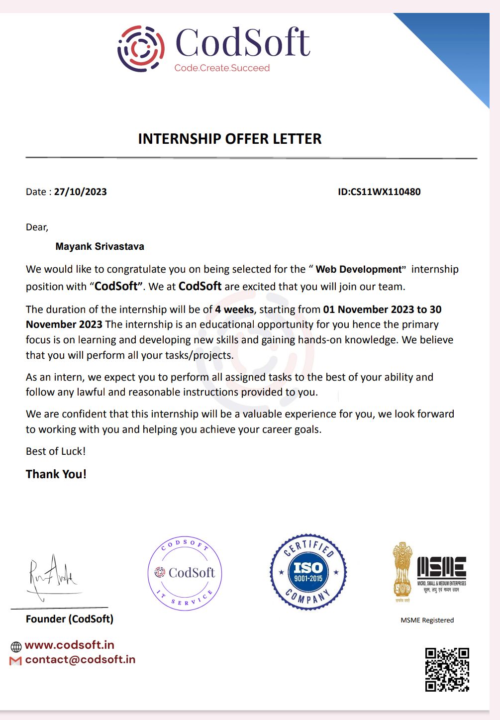 Mayank Srivastav on LinkedIn: #codsoft #codsoft #internship #webdevelopment Mayank Srivastav on LinkedIn: #codsoft #codsoft #internship #webdevelopment