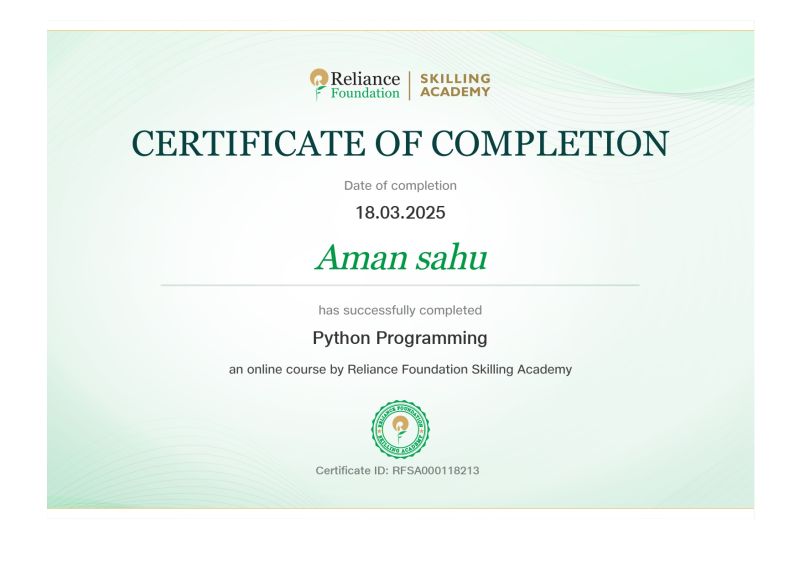 #python #programming #certification #learning #growth | Aman sahu #python #programming #certification #learning #growth | Aman sahu