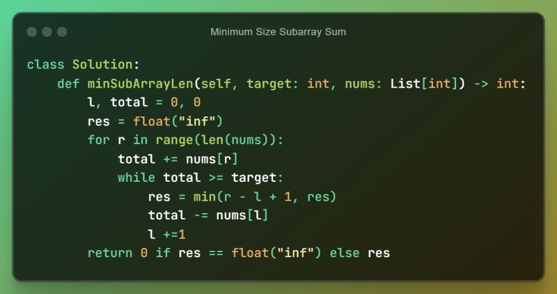 🔴 Minimum Size Subarray Sum- Leetcode 209 - Python 🔴 | Mayur Gajbhiye 🔴 Minimum Size Subarray Sum- Leetcode 209 - Python 🔴 | Mayur Gajbhiye