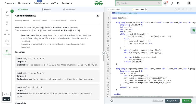#dsa #geeksforgeeks #countinversions #100daysofcode #codingchallenge ... #dsa #geeksforgeeks #countinversions #100daysofcode #codingchallenge ...