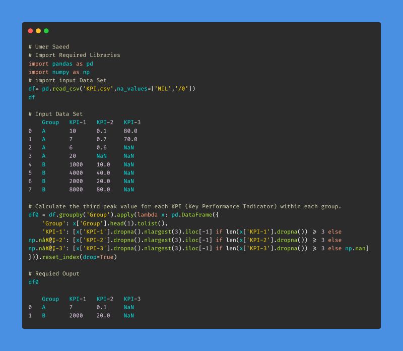 #pandas #numpy #kpi #dataprocessing | Umer Saeed #pandas #numpy #kpi #dataprocessing | Umer Saeed