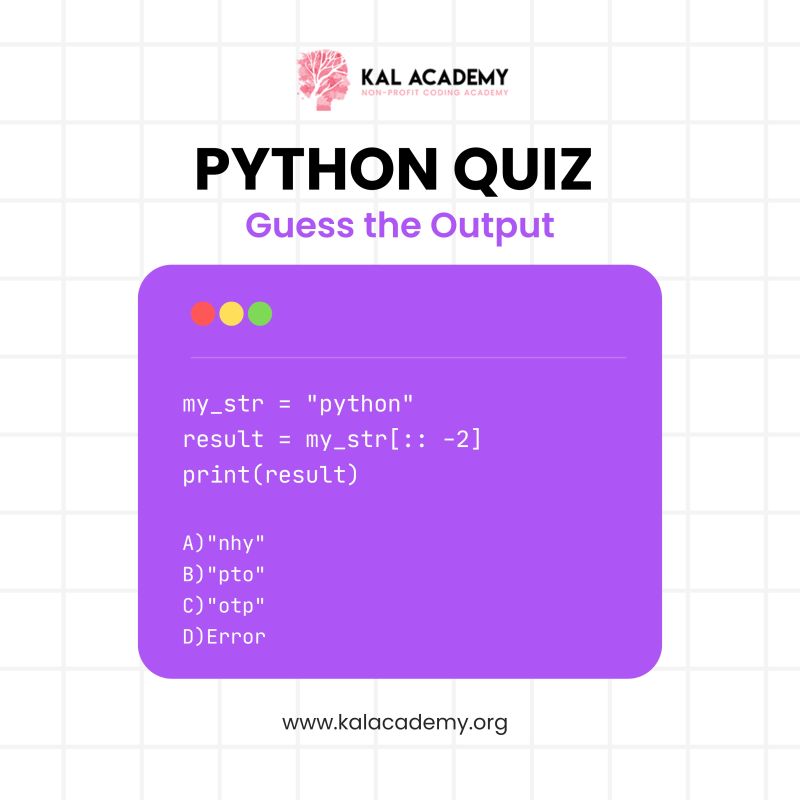 Kal Academy on LinkedIn: #kalacademy #pythonquiz #codechallenge # ... Kal Academy on LinkedIn: #kalacademy #pythonquiz #codechallenge # ...