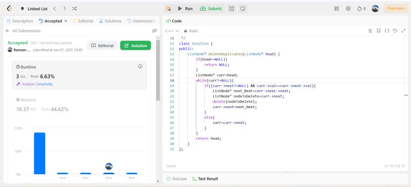 Ramzan Khan on LinkedIn: #leetcode #problem83 #linkedlists #datastructures Ramzan Khan on LinkedIn: #leetcode #problem83 #linkedlists #datastructures