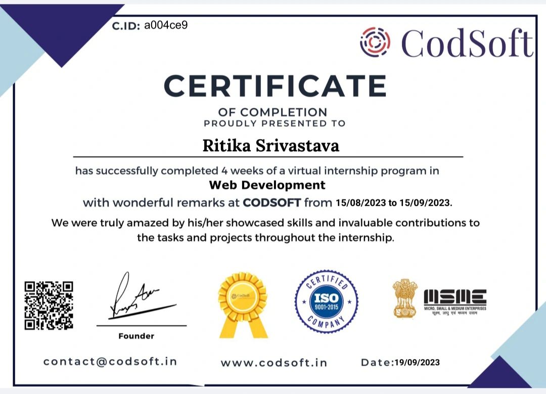 Ritika Srivastava on LinkedIn: #hello #codsoft #codsoft #webdevelopment ... Ritika Srivastava on LinkedIn: #hello #codsoft #codsoft #webdevelopment ...