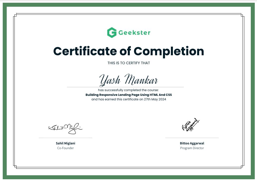 Completed Responsive Landing Pages course | Yash Mankar posted on the ... Completed Responsive Landing Pages course | Yash Mankar posted on the ...