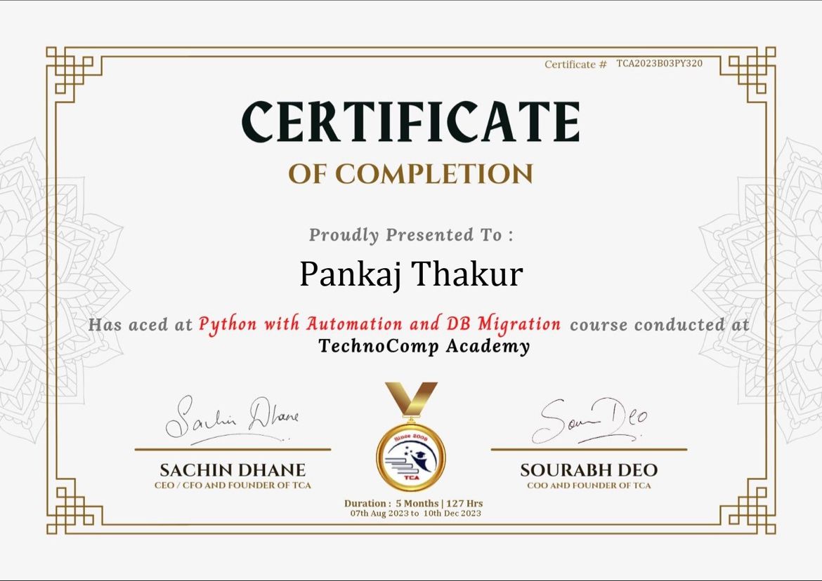 Pankaj Thakur on LinkedIn: Completed Python certification Pankaj Thakur on LinkedIn: Completed Python certification