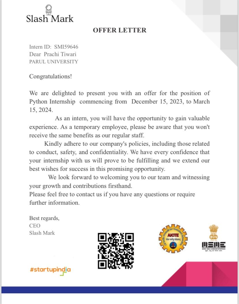 Prachi Tiwari on LinkedIn: #slashmark #python #internship Prachi Tiwari on LinkedIn: #slashmark #python #internship