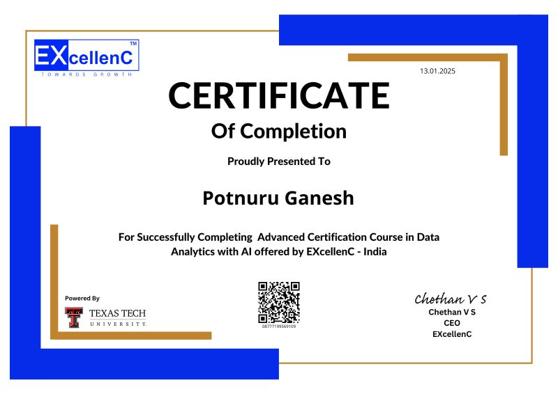 POTNURU GANESH on LinkedIn: Completed an advanced certification program ... POTNURU GANESH on LinkedIn: Completed an advanced certification program ...