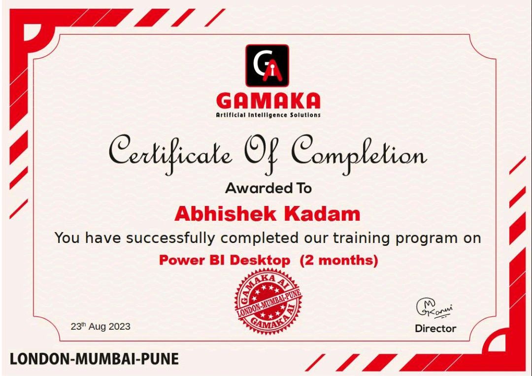 Completed Power BI course at Gamaka AI | Abhishek Kadam posted on the ... Completed Power BI course at Gamaka AI | Abhishek Kadam posted on the ...