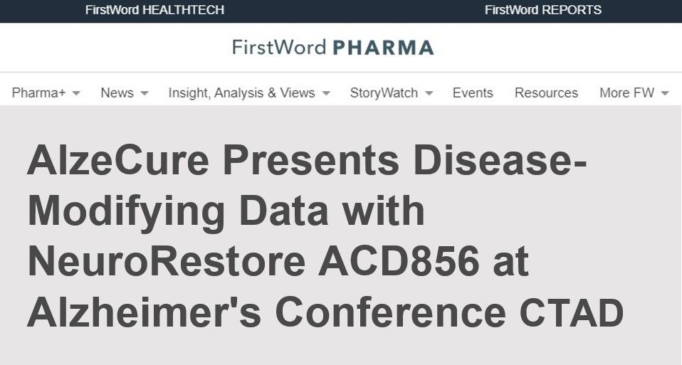 AlzeCure Presents Disease-Modifying Data with NeuroRestore ACD856 at ... AlzeCure Presents Disease-Modifying Data with NeuroRestore ACD856 at ...