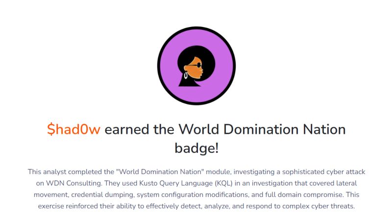 I recently earned the World Domination Nation badge from the KC7: The ... I recently earned the World Domination Nation badge from the KC7: The ...