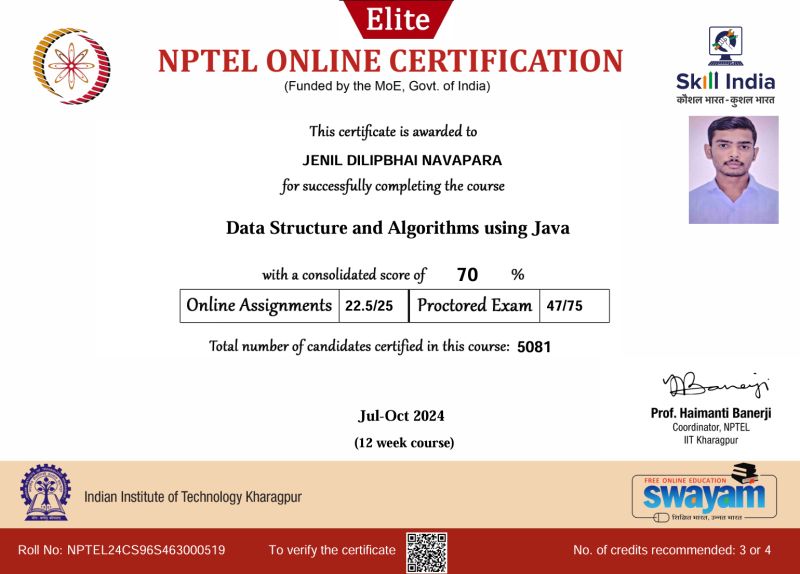 navapara jenil on LinkedIn: #nptel #dsa #java #lifelonglearning navapara jenil on LinkedIn: #nptel #dsa #java #lifelonglearning