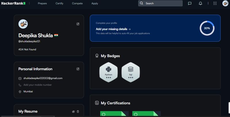 deepika shukla on LinkedIn: #hackerrank #python #sql #achievementunlocked deepika shukla on LinkedIn: #hackerrank #python #sql #achievementunlocked