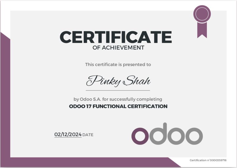 Pinky Shah on LinkedIn: #odoo #odoo17 #odoo17certified # ... Pinky Shah on LinkedIn: #odoo #odoo17 #odoo17certified # ...
