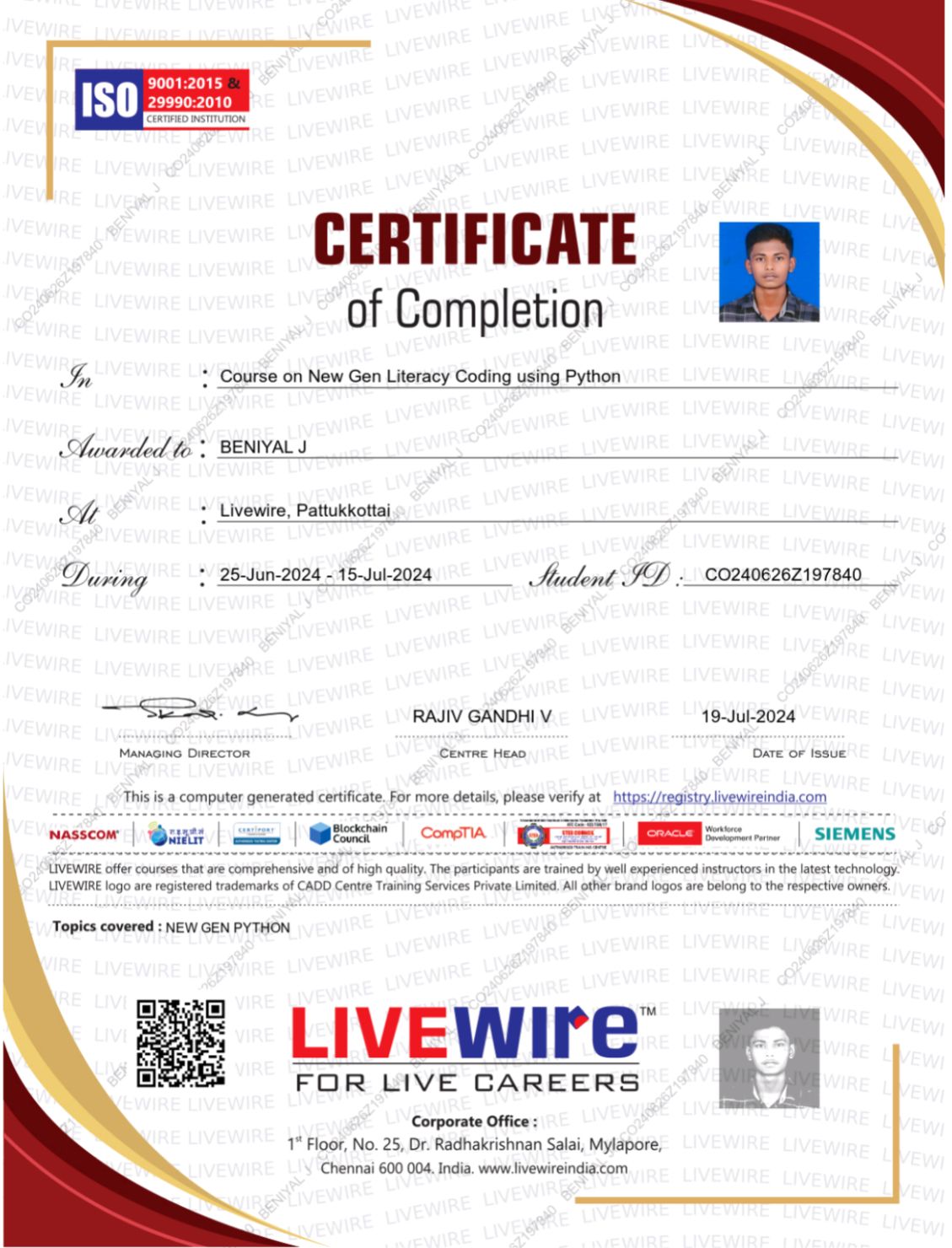 #python #livewire #certificateofcompletion #learningneverstops… | Beniyal J #python #livewire #certificateofcompletion #learningneverstops… | Beniyal J