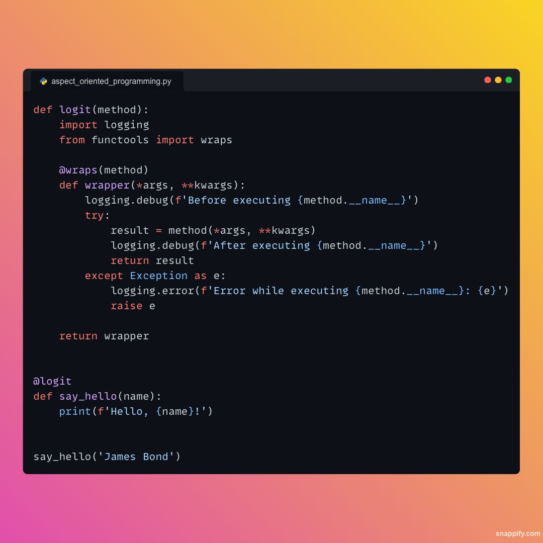 How to implement aspect-oriented programming in Python | Deepak ... How to implement aspect-oriented programming in Python | Deepak ...