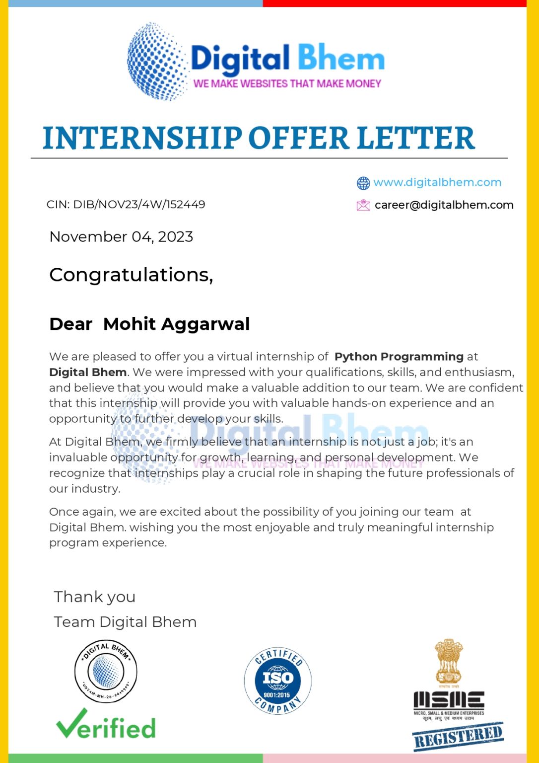 Mohit Aggarwal on LinkedIn: #digitalbhem #internship #pythonprogramming Mohit Aggarwal on LinkedIn: #digitalbhem #internship #pythonprogramming