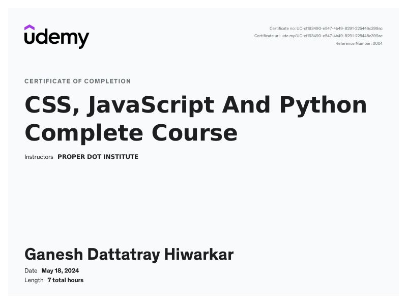 Ganesh Hiwarkar on LinkedIn: Successfully Completed CSS, JavaScript And ... Ganesh Hiwarkar on LinkedIn: Successfully Completed CSS, JavaScript And ...