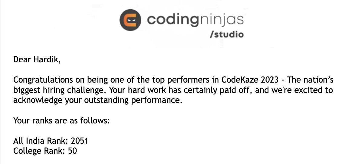 Hardik Agarwal on LinkedIn: #codekaze2023 Hardik Agarwal on LinkedIn: #codekaze2023